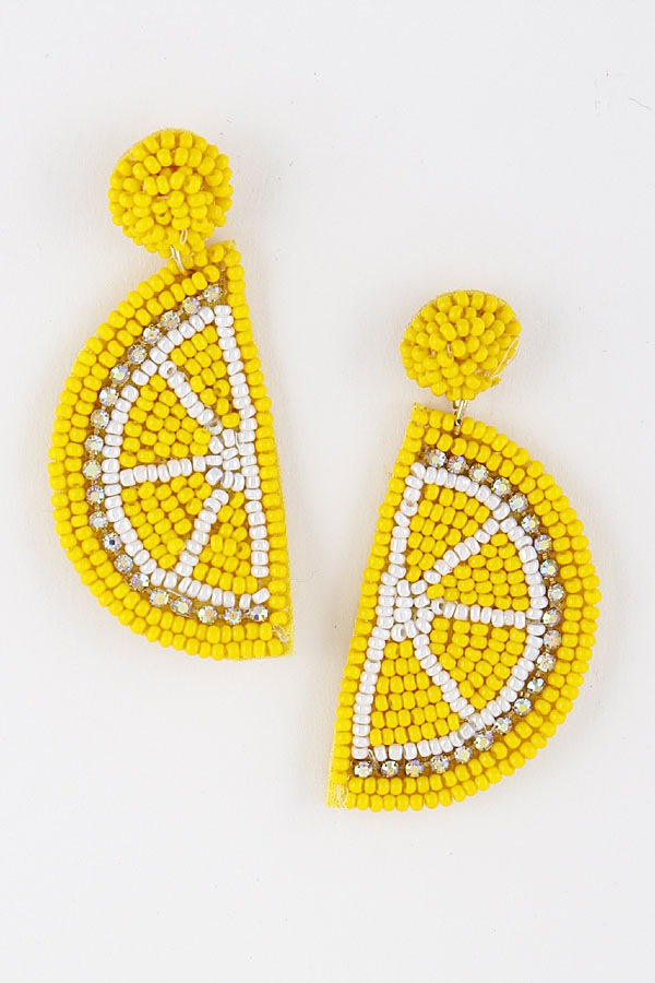 132314 YELLOW Lemon Beaded Earrings 9DCB8 - Dangle Earrings