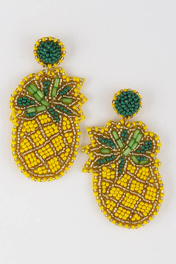132315 YELLOW Beaded Pineapple Earrings - Dangle Earrings