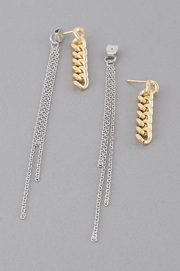 43592 GOLD SILVER Two Tone Multi Chain Earrings