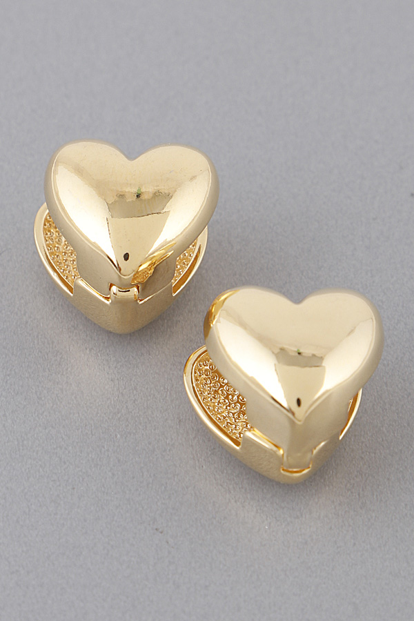 64495 GOLD Heart Bean Huggie Earrings - Stud Earrings