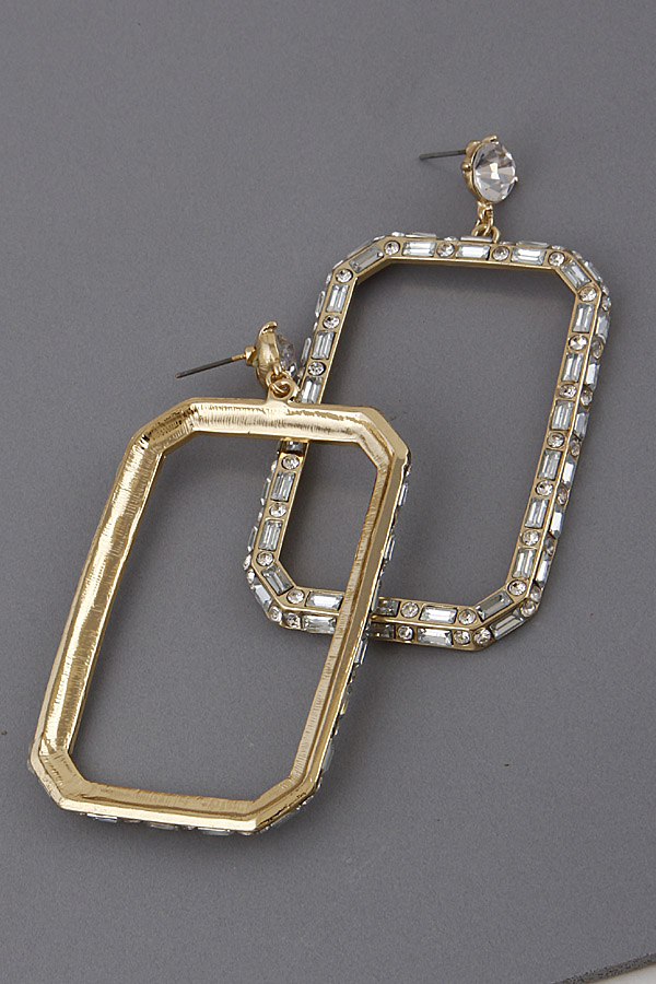 AE10016 GOLD MULTI Rhinestone Rectangle Drop Earrings 9HAA3 ...