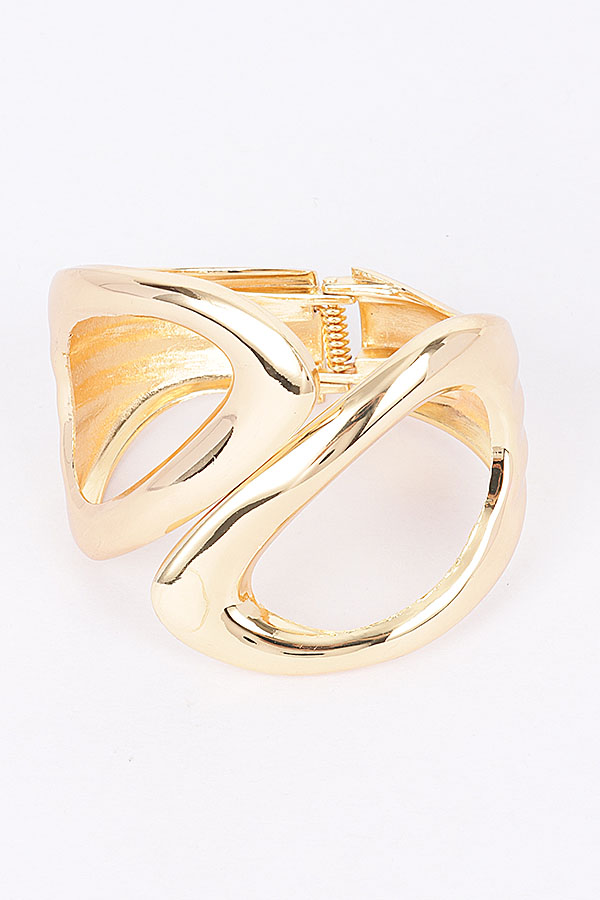 AMBR2225 GOLD Metal Spring Hinge Cuff - Bracelets