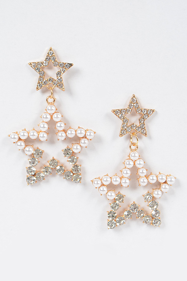 AME2886 GOLD Star Shape Earrings W/Rhinestone and imitation Pearl ...