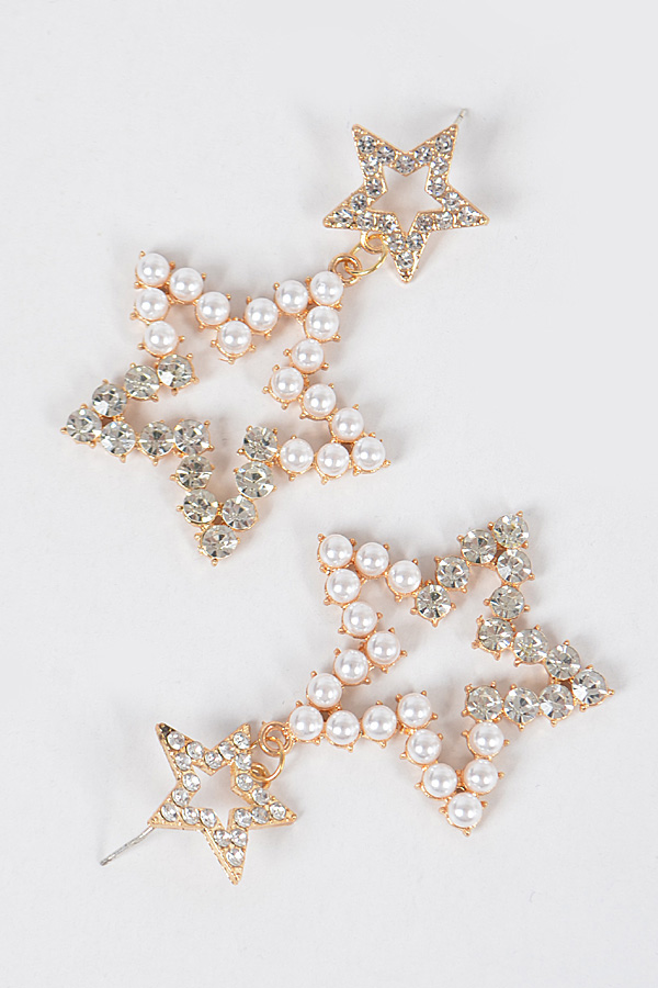 AME2886 GOLD Star Shape Earrings W/Rhinestone and imitation Pearl ...