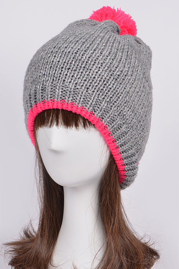 AMH1550 NEON FUSCHIA Neon Detailed Beanie With Puff Ball - Cap/Beanie