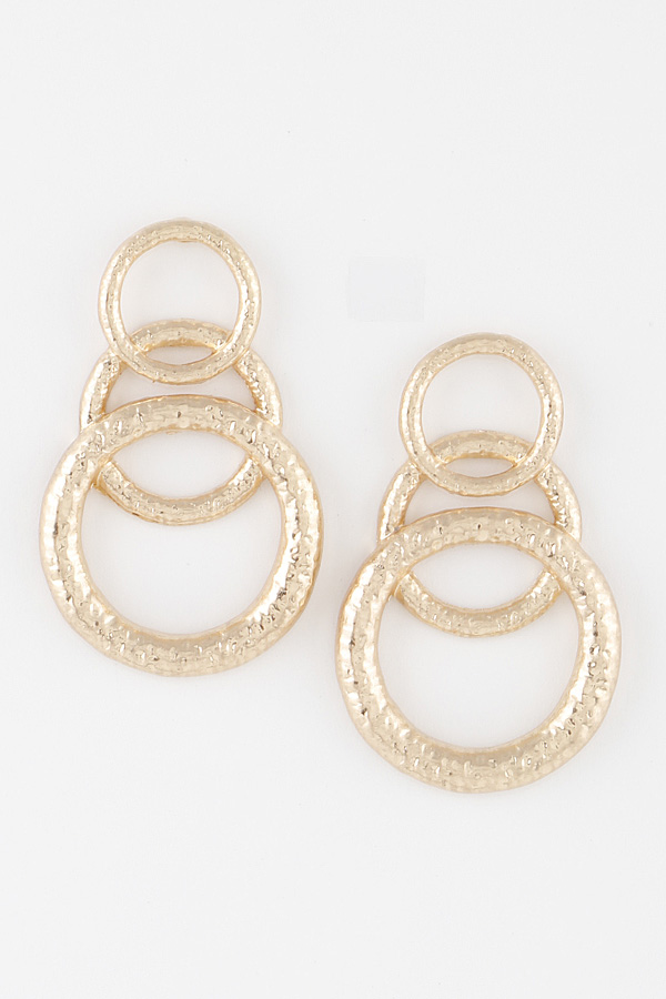 B9E8002 W GOLD Triple Disk Drop Earrings