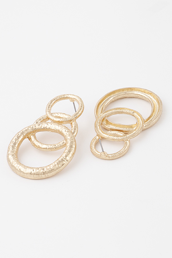 B9E8002 W GOLD Triple Disk Drop Earrings