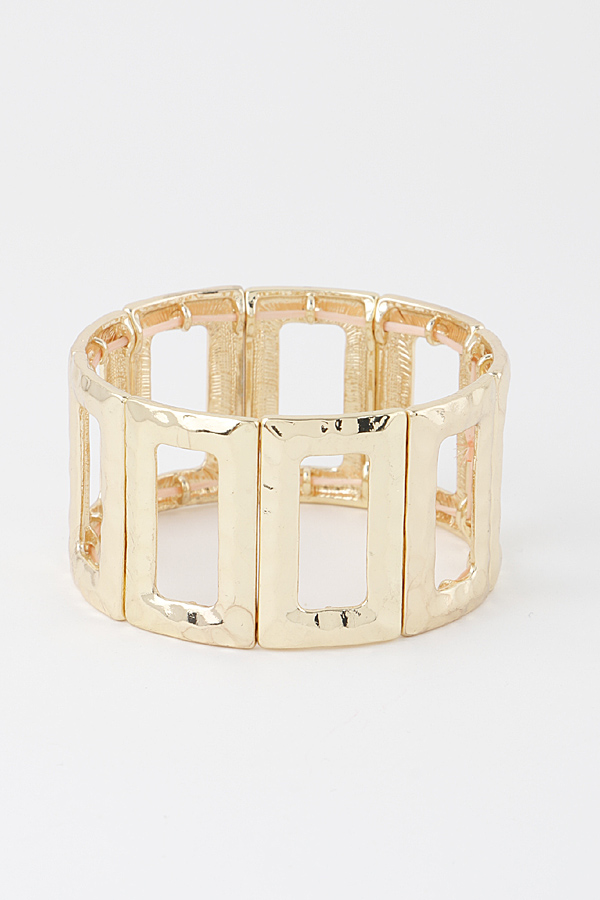 BR1442 GOLD Open Hammered Frame Cuff Bracelet - Bracelets