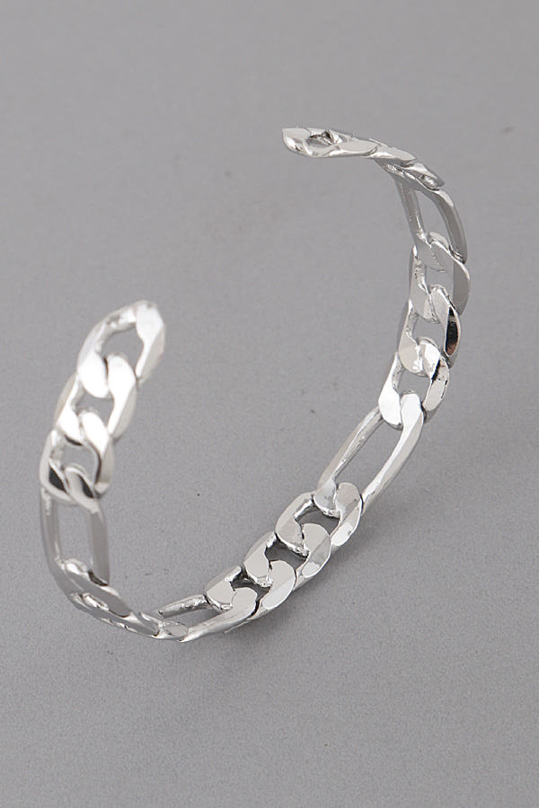 BR965 SILVER Shiny Melted Chain Cuff Bracelet - Cuff/Stretch