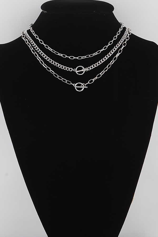 BTN1565 SILVER Multi Chain Toggle Necklace - Necklaces