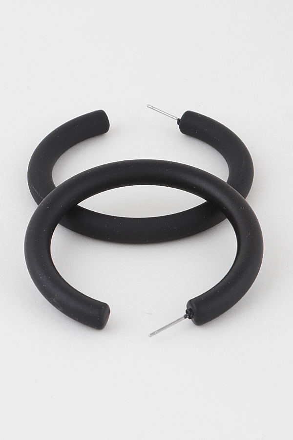 EEA362 BLACK Wide Retro Solid Hoop Earrings