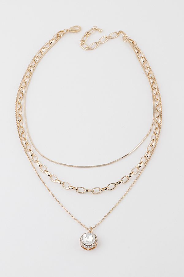 ESN6622 GOLD CLEAR Multi Chain Jewel Necklace - Necklaces