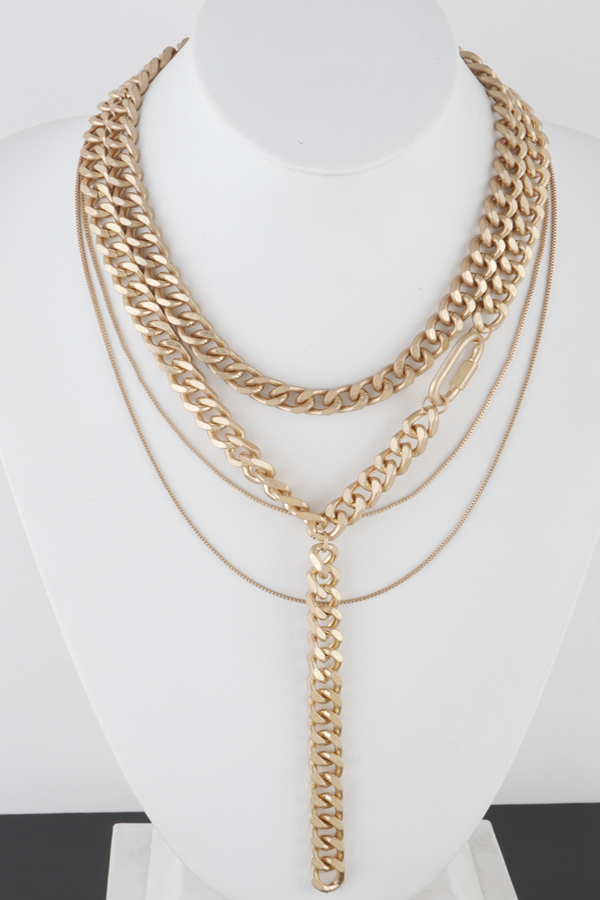 GDN1851 Washed Gold Multi Chain Layered Chain Pendant Necklace - Chain ...