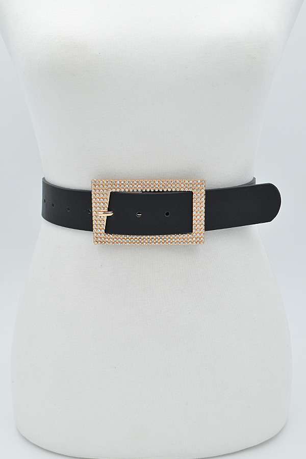 HB8064 BLACK GOLD Rhinestone Square Belt - Fashion Belts