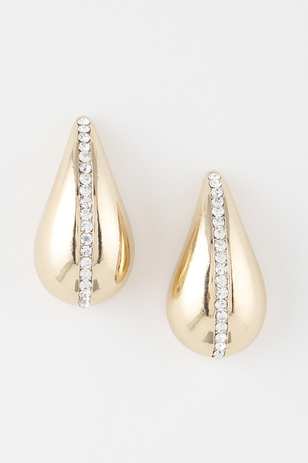 HE3179 GOLD CLEAR Jeweled Shiny Teardrop Earrings
