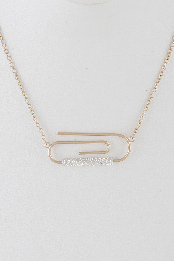 HN4620 W GOLD SILVER Paper Clip Pendant Necklace - Pendants