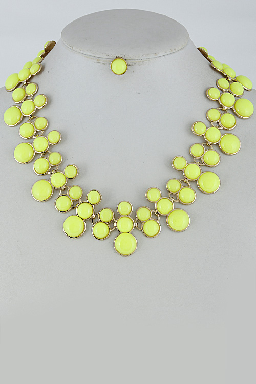 HNE1891 NEON PINK Flashy Circle Statement Necklace Set 6BAK8 - Necklaces