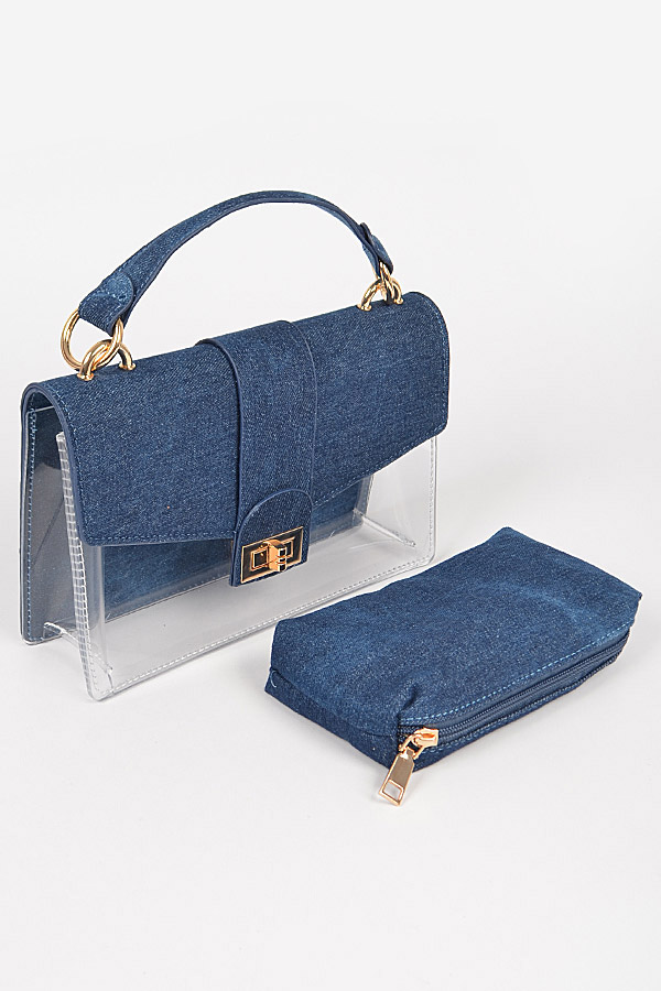 HPC3628 BLACK Denim Transparent Cross Body Bag W/Purse - $5 HANDBAGS