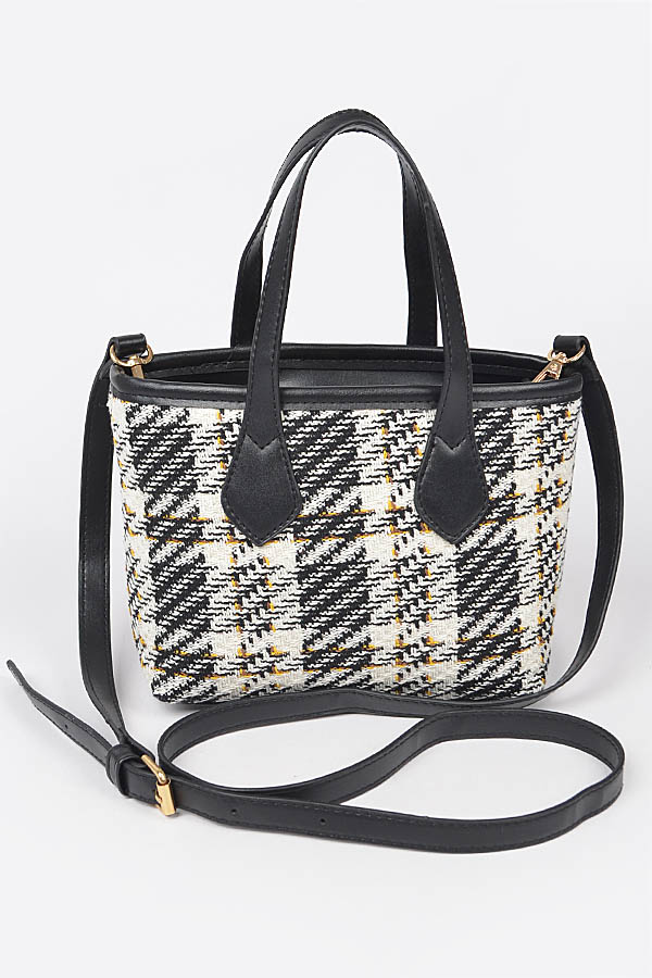 HPC5119 BLACK Checker Tweed Small Tote Bag - Newly Updated Fashion Handbags