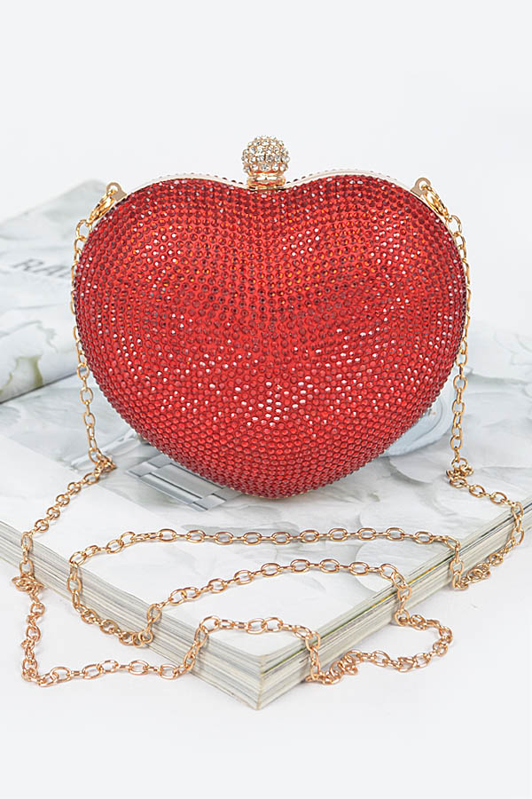 HPC5241 RED Heart Shape Rhinestone Clutch - Clutch & Wallet