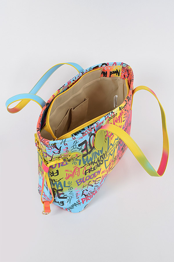 HPP1014 MULTICOLOR Multi Graffiti Tote Bag - Fashion Handbags