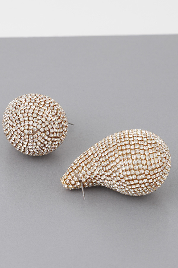 KE2510 GOLD CLEAR TEARDROP RHINESTONE STUD EARRINGS