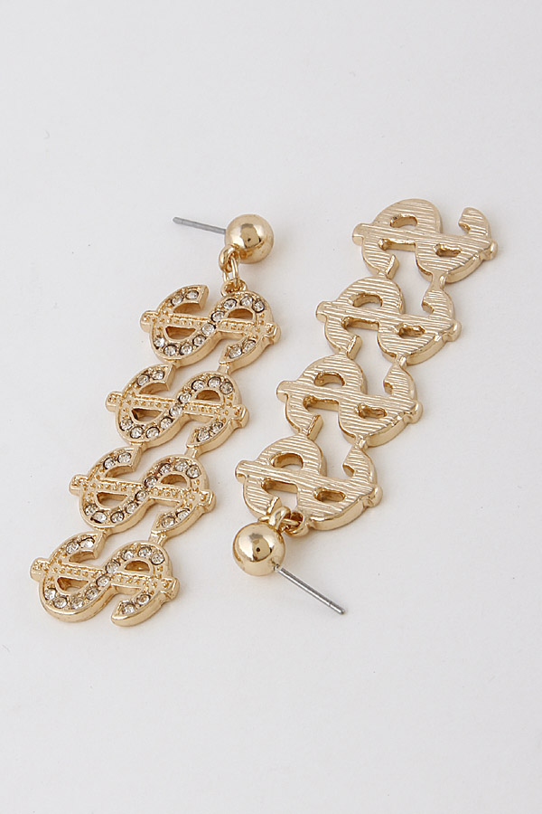 KE5007 GOLD CLEAR Dollar Sign Drop Earrings 9JAB7 - Dangle Earrings