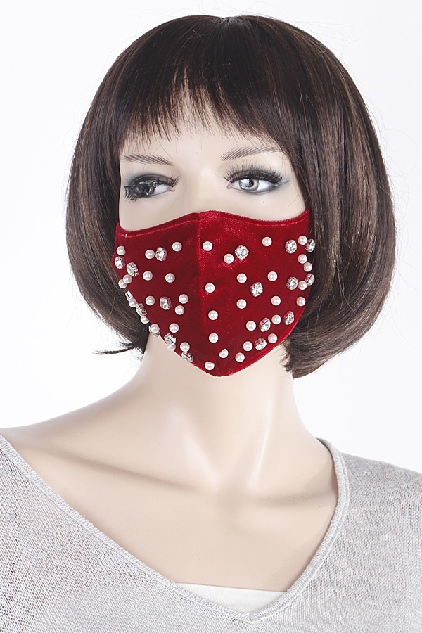 KM2670 BURGUNDY Jeweled Velvet Face Mask - COVID 19