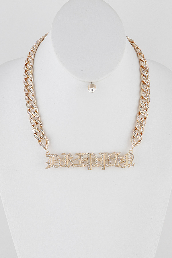 KS5068 GOLD CLEAR Rhinestone Toggle Chain Pendant Necklace - Chain ...