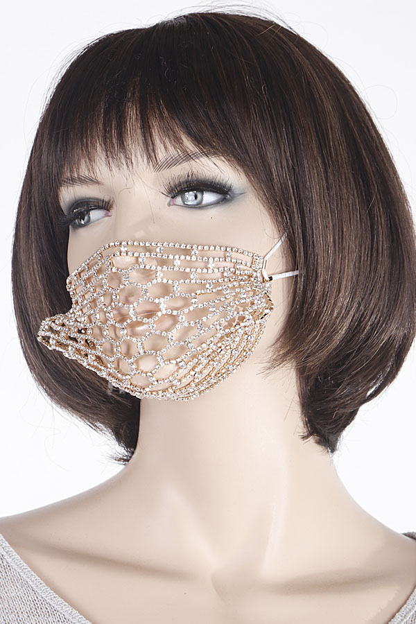M04319 GOLD CLEAR Hexagonal Rhinestone Mesh Mask - COVID 19