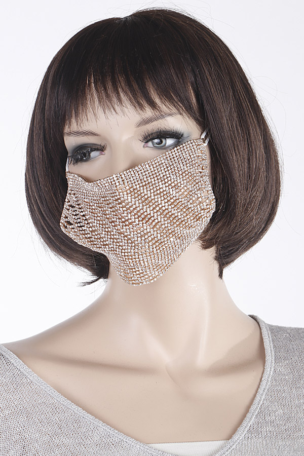 M04332 GOLD CLEAR Rhinestone Mesh Mask - COVID 19