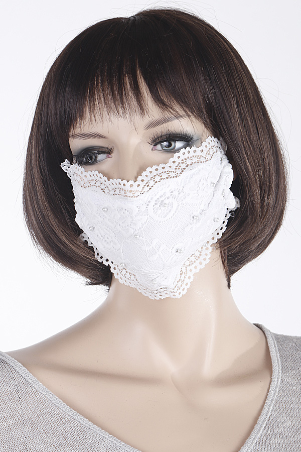 M04416 WHITE Laced Mask White Pearl - COVID 19