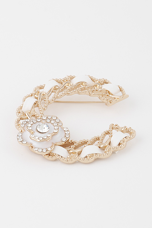 MBR1015 GOLD WHITE Interlaced C Brooch - Brooches & Pins