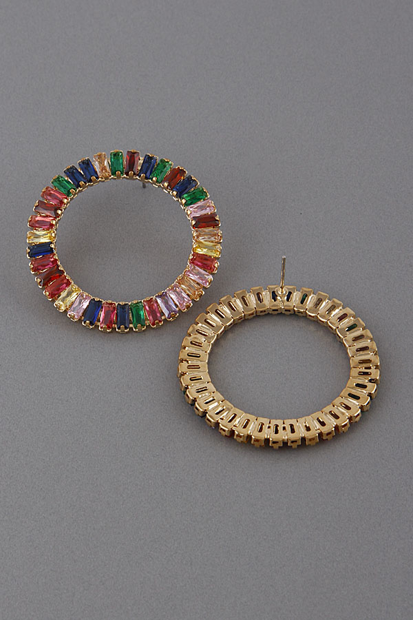 ME8372 MULTICOLOR Rhinestone Hoop Studs 9HBF6 - Stud Earrings