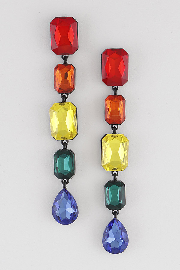 MER4551 BLACK MULTI Multi Color Stones Drop Earring - Hoop Earrings