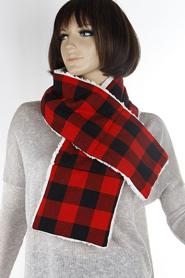 MN0003 RED Checker Plaid Winter Lined Scarf 9HAA - Autumn & Winter