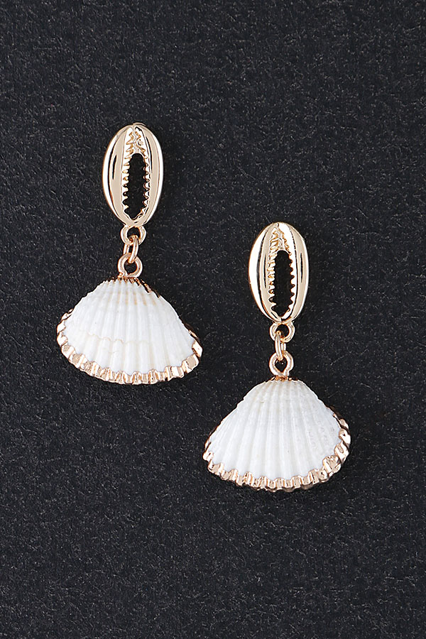 NE071319 GOLD Ribbed Clam Shell Earrings