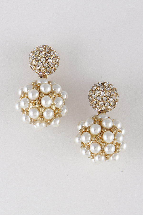 NE1853 GOLD CLEAR Pearl Ball Disco Earrings 9EBE3 - Dangle Earrings