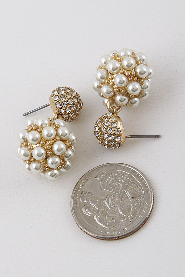 NE1853 GOLD CLEAR Pearl Ball Disco Earrings 9EBE3 - Dangle Earrings