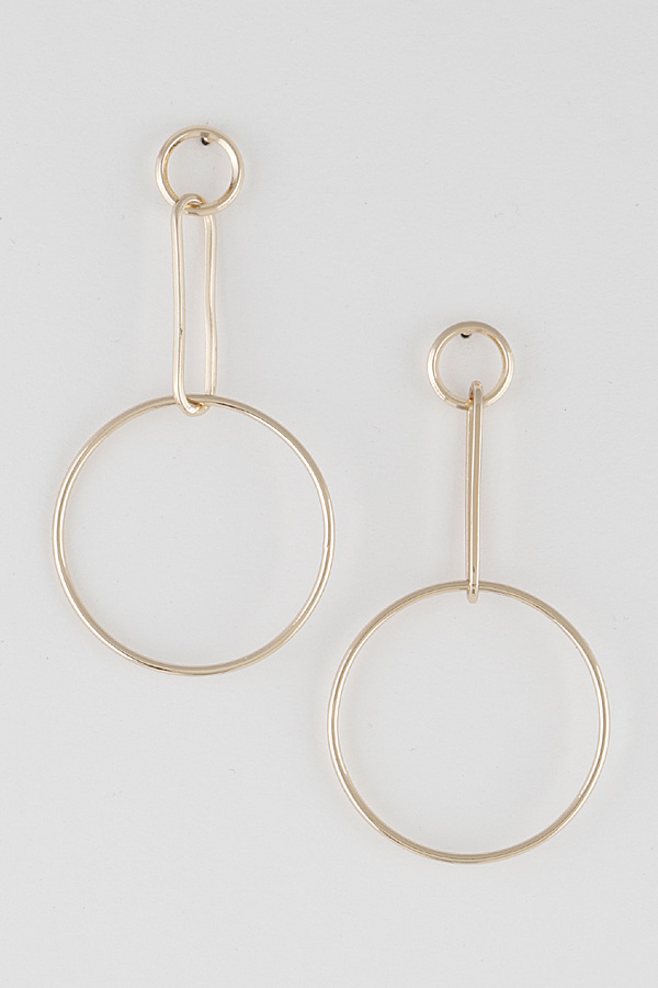 OEA566 GOLD Open Cut Round Rim Drop Earring - Dangle Earrings