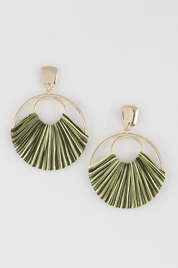 OEF3478 GOLD OLIVE Multi Weaved Round Earrings - Dangle Earrings