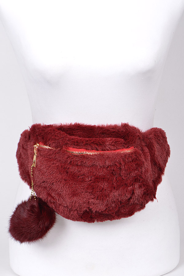 PB7146 BURGUNDY Faux Fur Fanny Pack