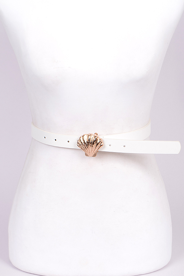 PB7427 BLACK Seashell Pendant Plain Belt - Fashion Belts