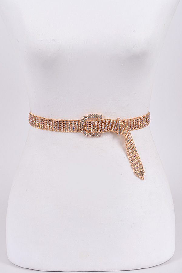 PB7436 AB GOLD Rhinestone Shiny Belt. - Fashion Belts
