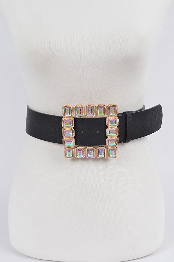 PB7472 GOLD AB Rhinestone Gemstone Square Belt. - Fashion Belts