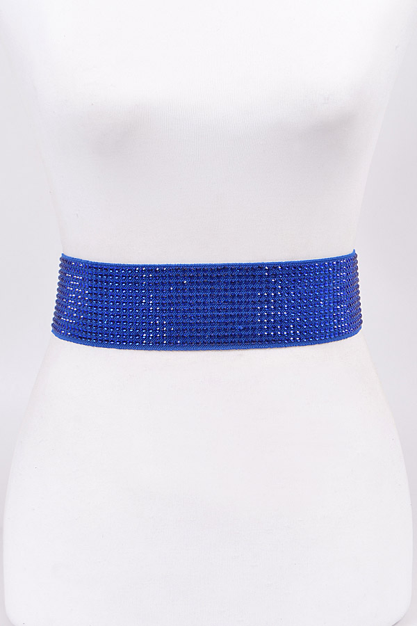 PB7492 COBALT Rhinestone Studded Elastic Belt - Fashion Belts