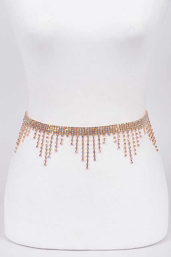 PB7539 AB GOLD Falling Icicle Gemstone Belt - Fashion Belts