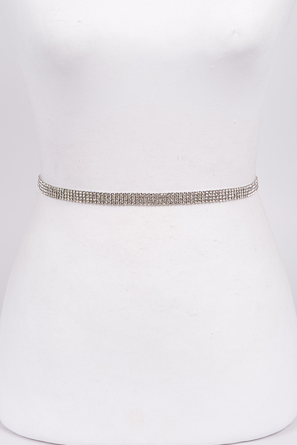 PB7545 SILVER Thin Gridded Jewel Belt - Fashion Belts