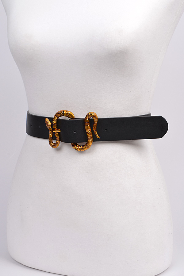 PB7741 BLACK SILVER Snake Buckle Belt - Fashion Belts