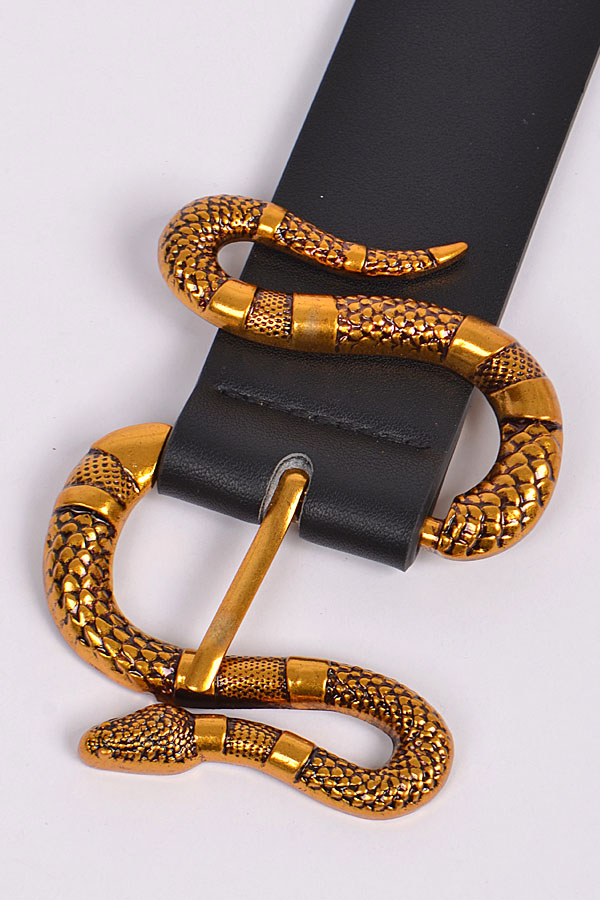 PB7741 BLACK SILVER Snake Buckle Belt - Fashion Belts